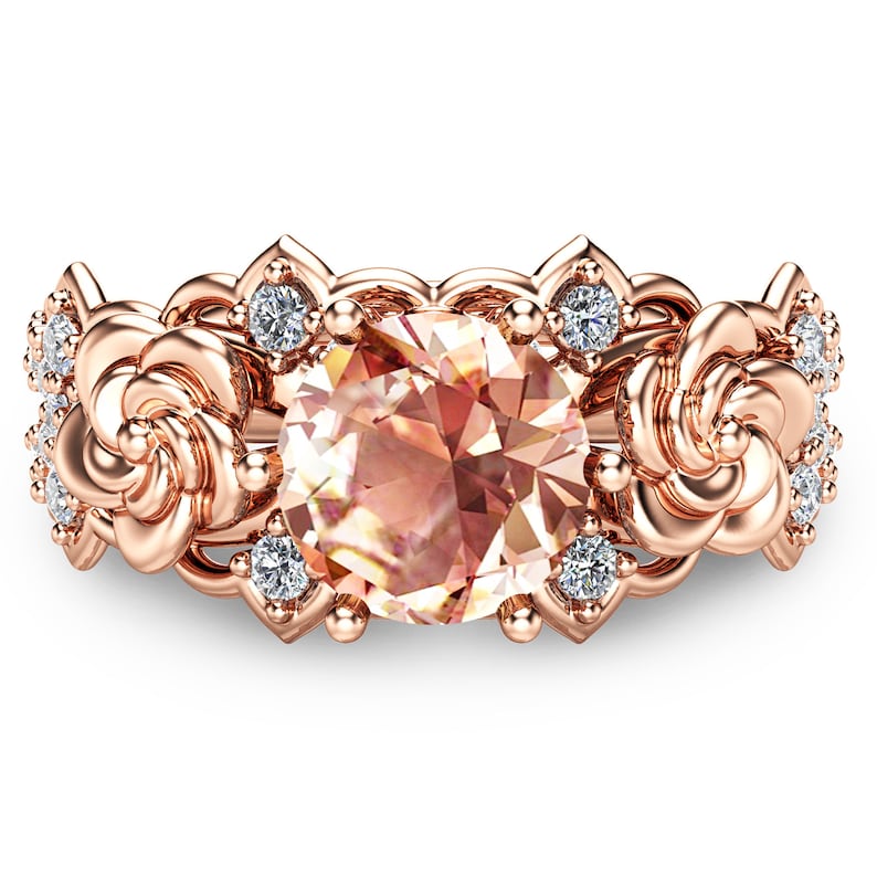 14k Rose Gold Morganite Engagement Ring Unique Morganite Etsy
