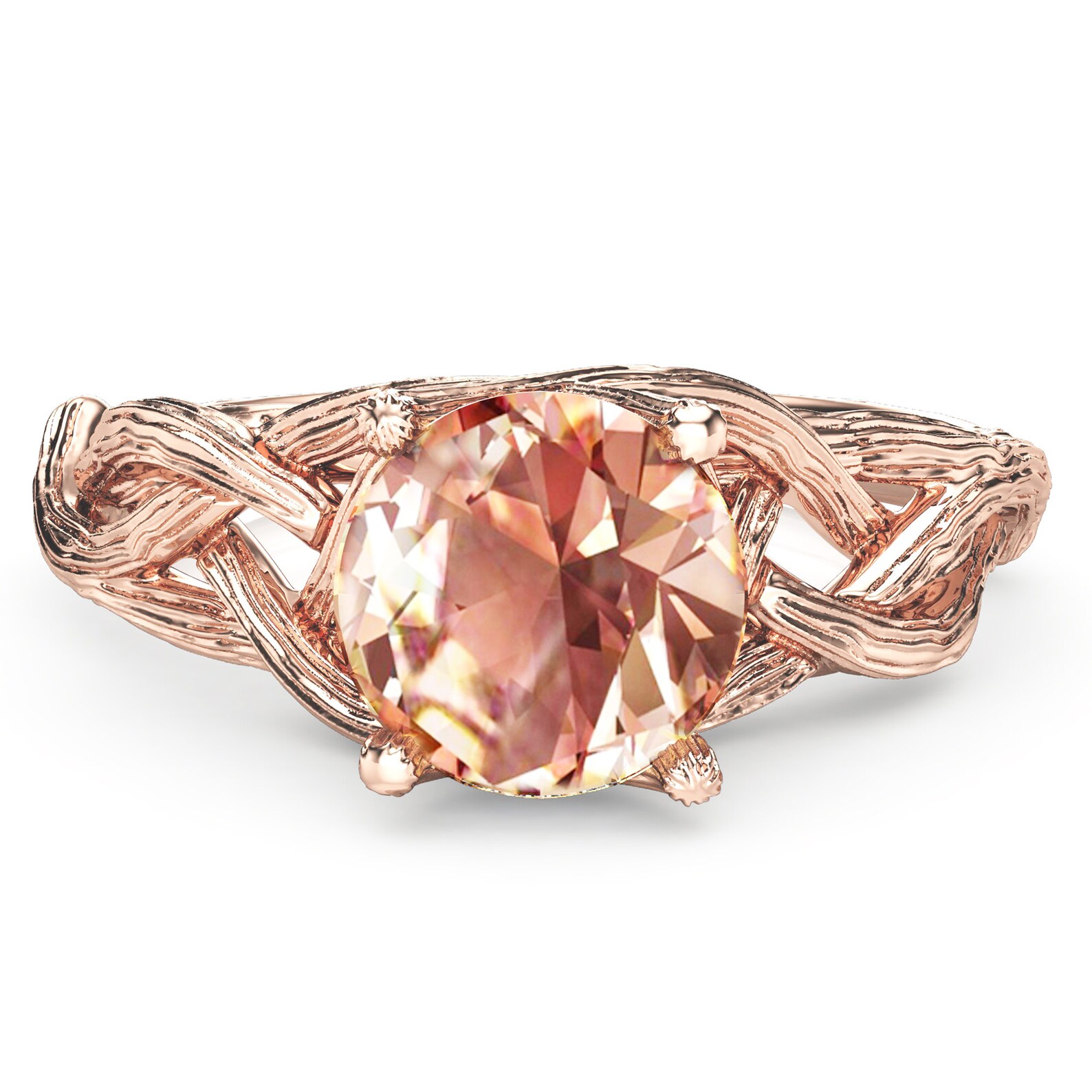 14K Rose Gold Morganite Engagement Ring Rose Gold Branch Ring - Etsy