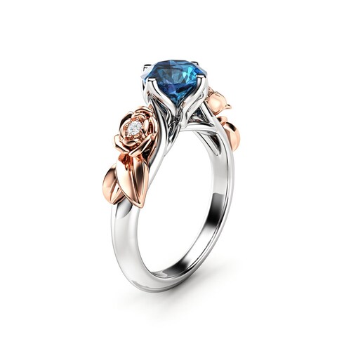 Simple Elegant 1 Ct Blue Diamond Ring 14K Rose Gold Engagement - Etsy