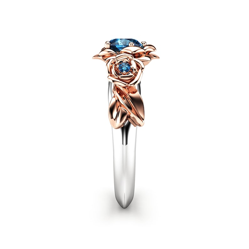 Blue Diamond Rose Engagement Ring: 14K White & Rose Gold - Etsy