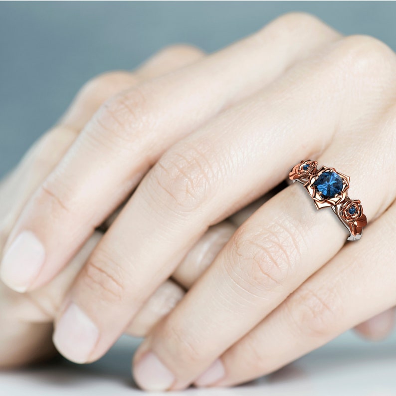 Blue Diamond Rose Engagement Ring: 14K White & Rose Gold - Etsy