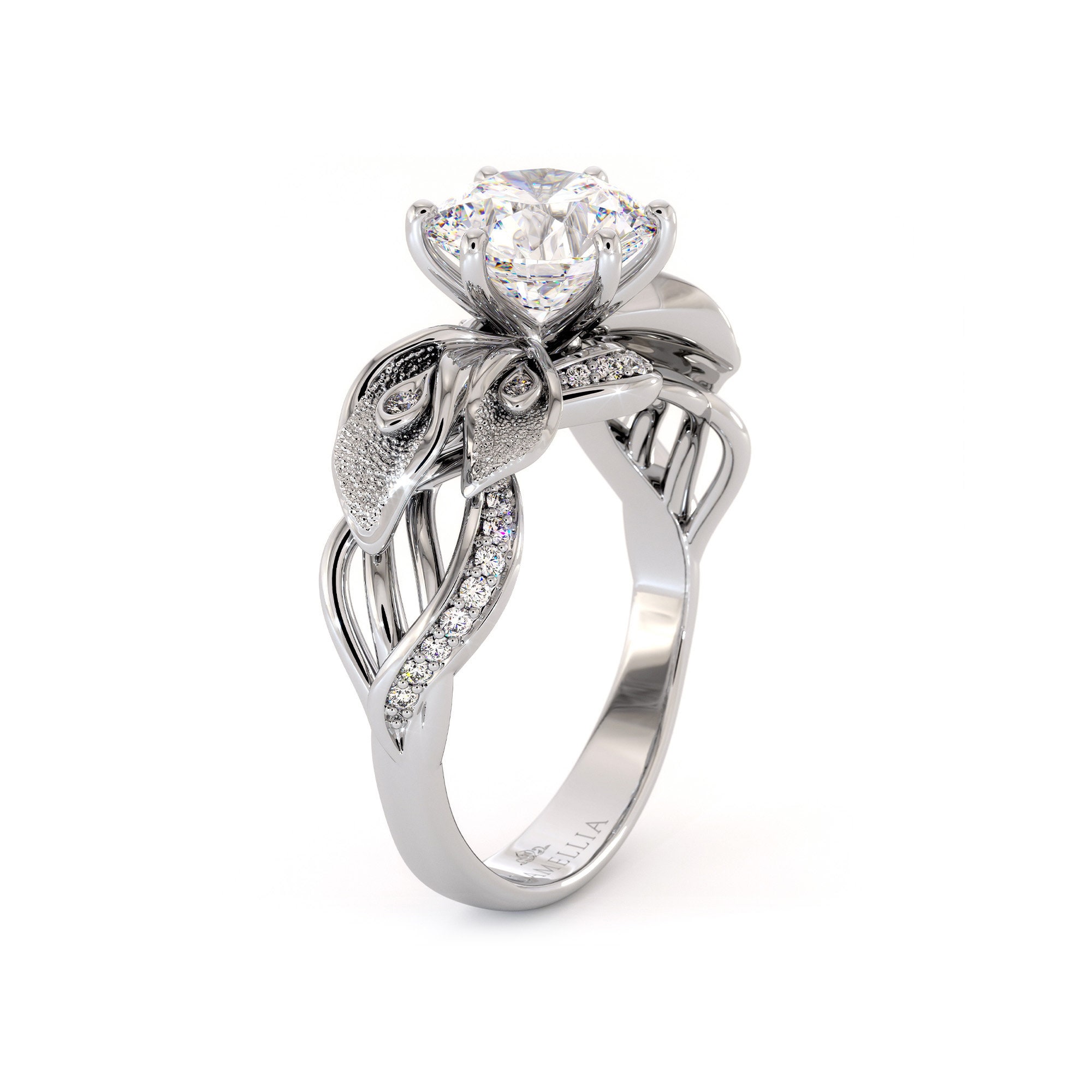 Calla Lilie Diamant Verlobungsring 14K WeiBgold Moissanite Ring Einzigartiger Verlobungsring Etsy