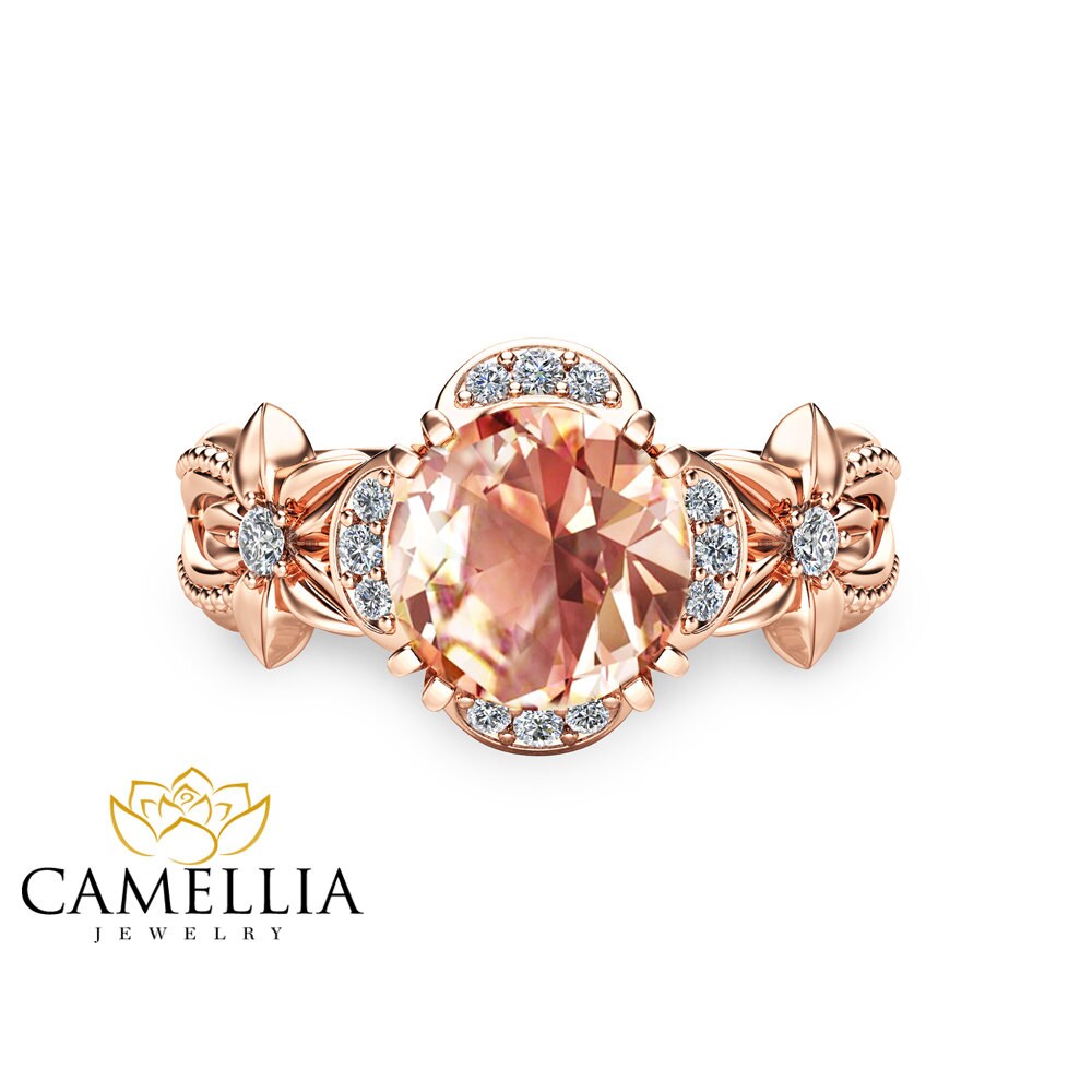 14K Rose Gold Morganite Engagement Ring Peach Pink Morganite | Etsy