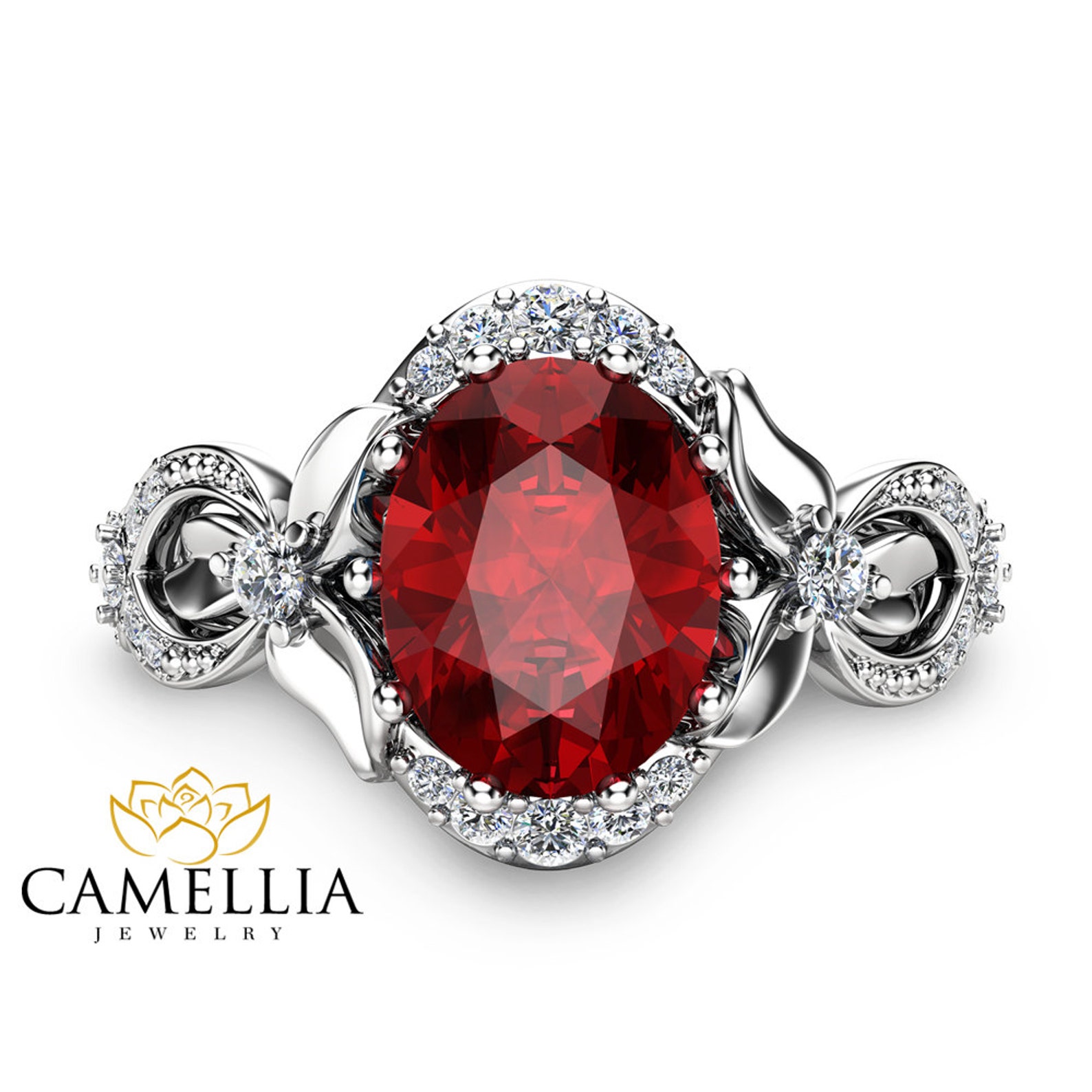 Ruby Engagement Ring Oval Cut Ruby Ring White Gold Engagement - Etsy