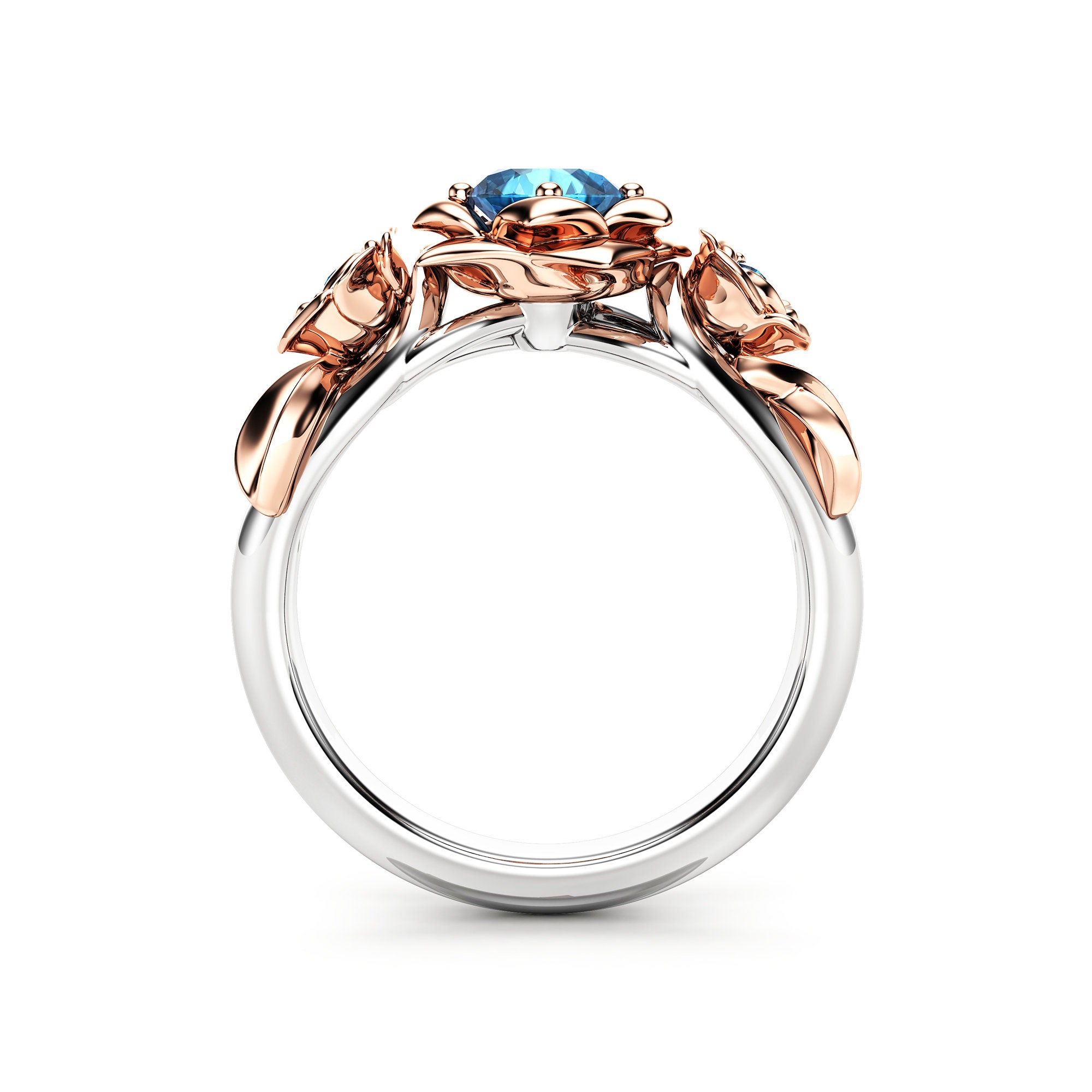 Blue Diamond Rose Engagement Ring: 14K White & Rose Gold - Etsy