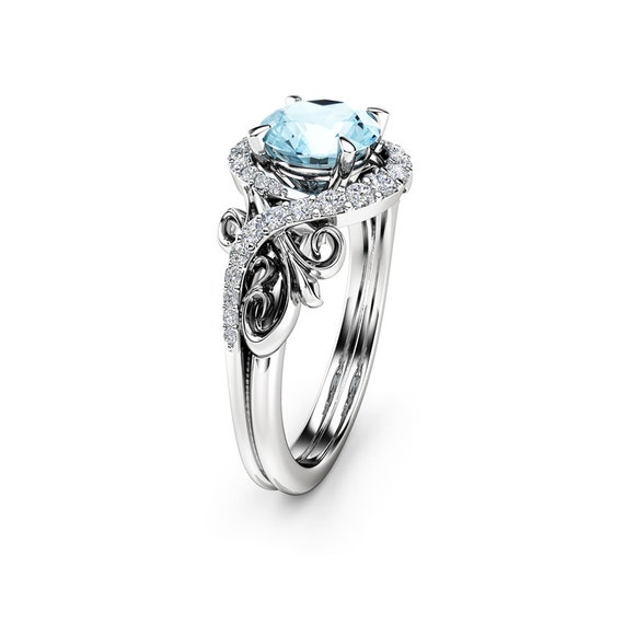 Blue Moissanite Engagement Ring White Gold Ring Halo Etsy