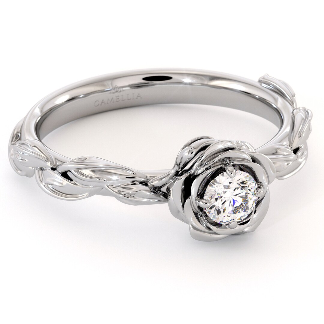 Rose Diamond Engagement Ring Solitaire Flower Diamond Ring - Etsy