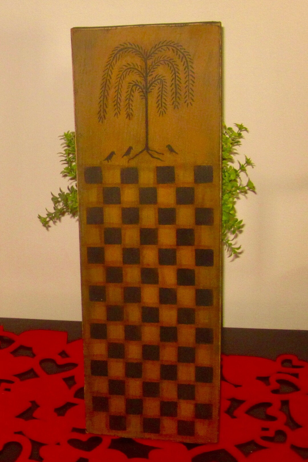 PRIMITIVE HP Folk Art Prim Willow Tree Crows Checkerboard Board - Etsy