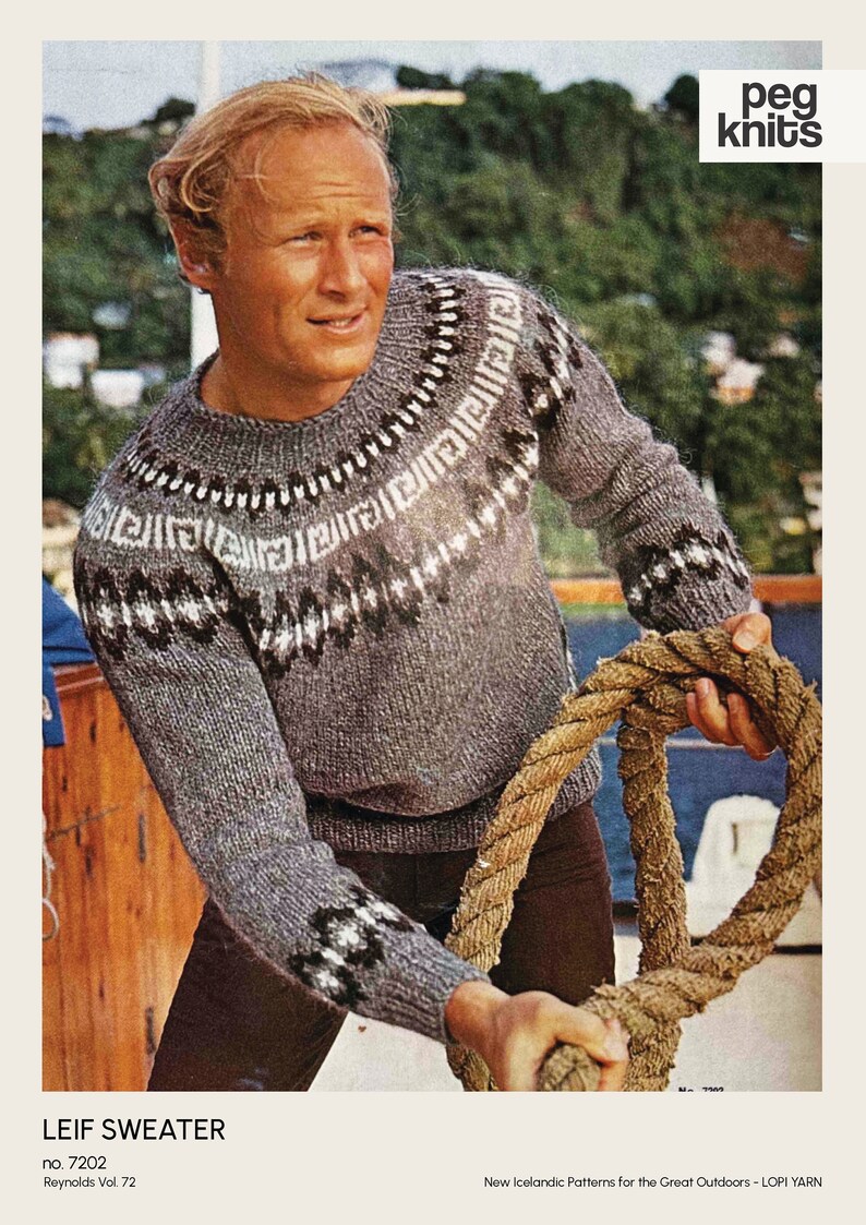Leif Vintage Icelandic Sweater Mens Sweater Pattern Knitting Pattern ...