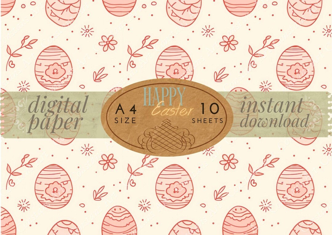 Happy Easter Digital Paper Pack: Vintage Scrapbook Backgrounds (A4, 10 ...
