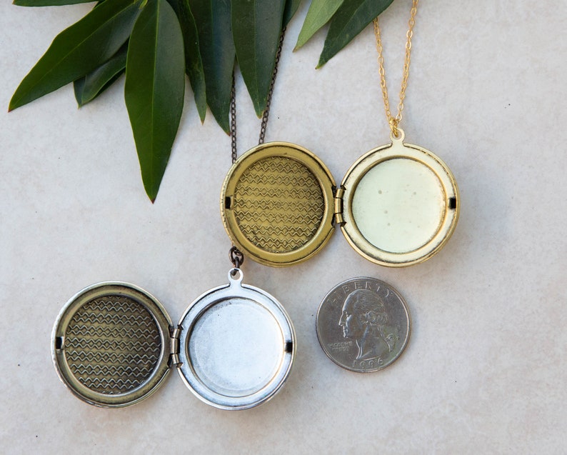 Modern Large Locket Necklace Photo Pendant Antique Silver or Antique ...