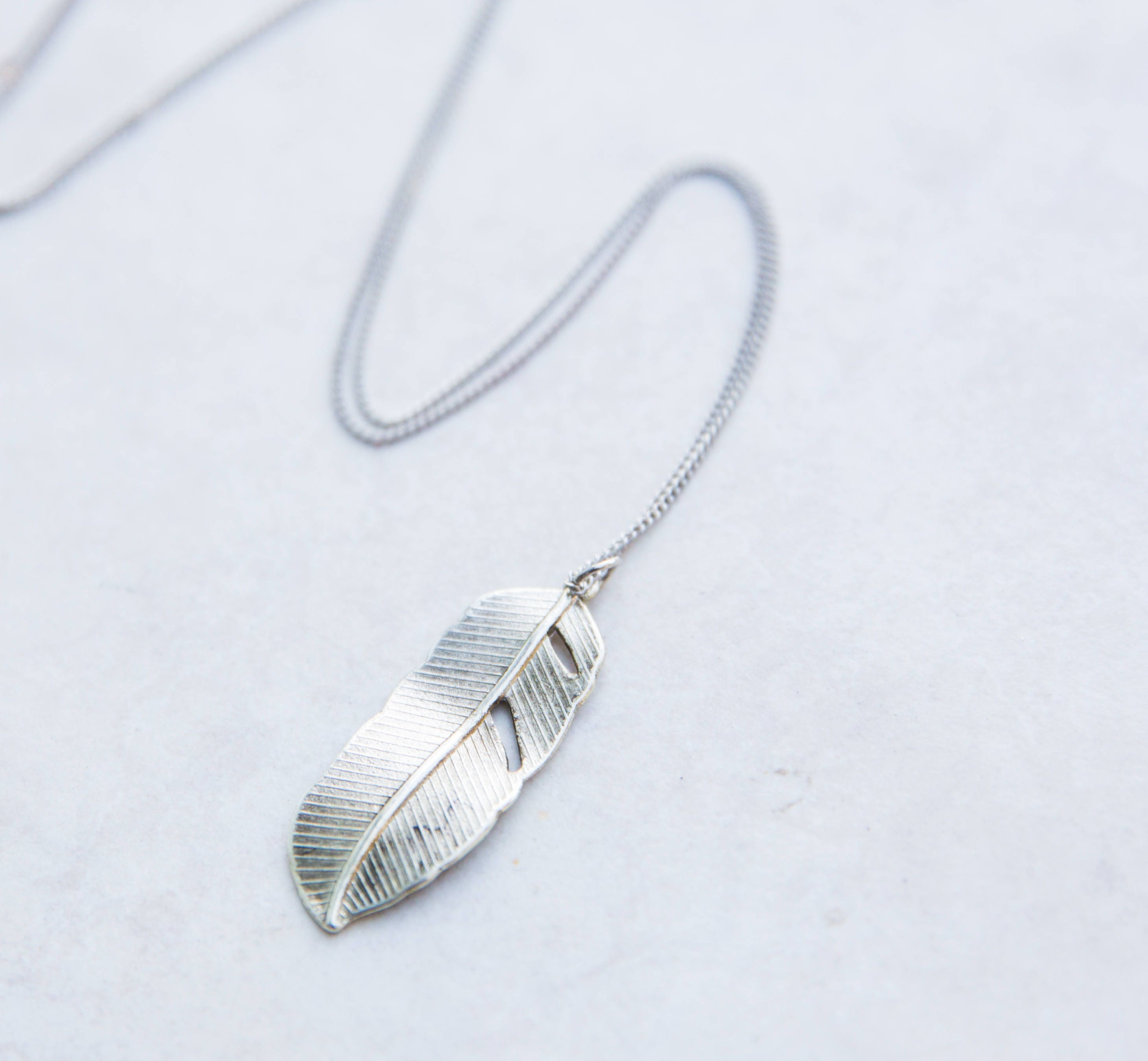 Silver Feather Necklace Feather Necklace Boho Necklace | Etsy