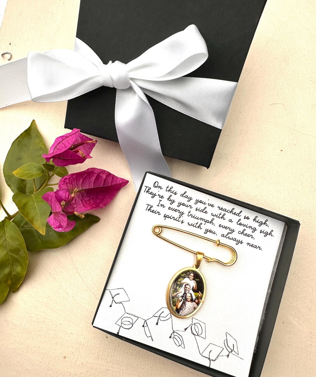 Graduation Gown Pin Memorial Photo Charm 1 or 2 Photos Pendant for Cap ...