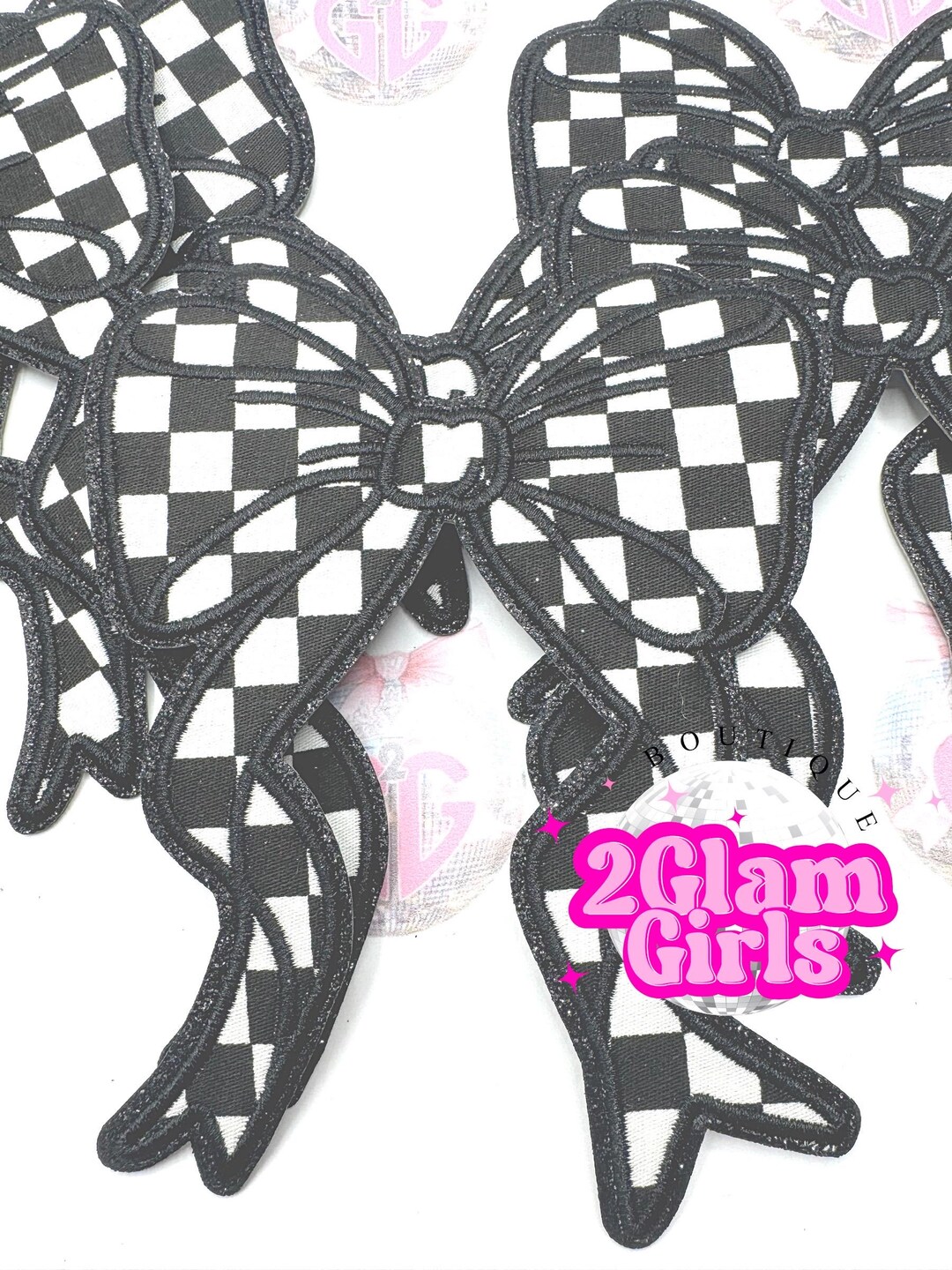 Checkered Black and White Side Bows , Glitter Outlined Side Bows , Also ...