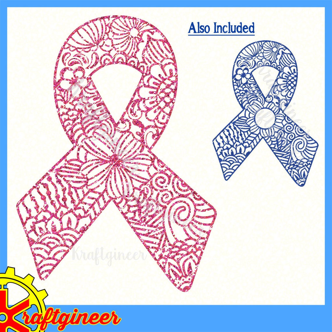 Zentangle Ribbon Cancer for a Cause Ribbon SVG DXF Cut File | Etsy