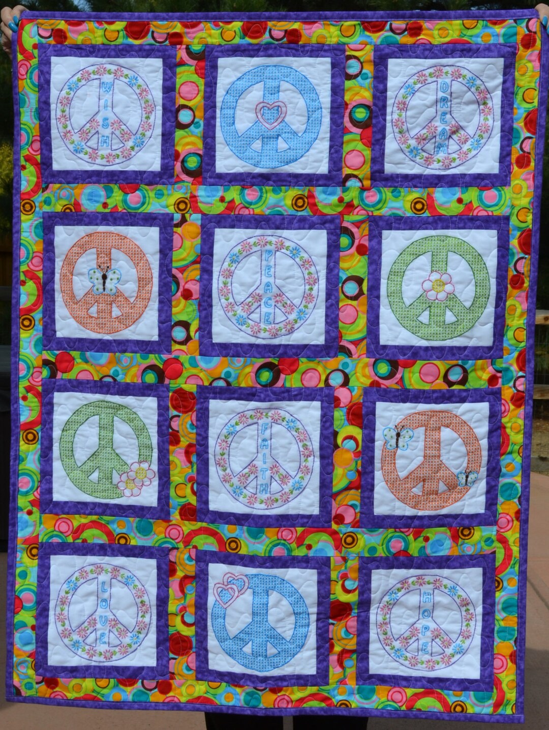 Cross Stitched Peace Sign Baby Quilt - Etsy