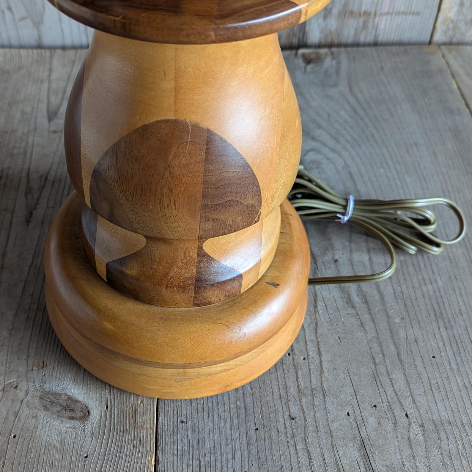 Vintage Wooden Table Lamp Wood Inlay Turned Wood Statement Lighting ...