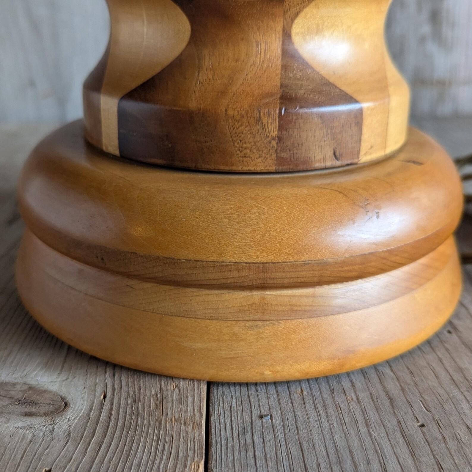 Vintage Wooden Table Lamp Wood Inlay Turned Wood Statement Lighting ...