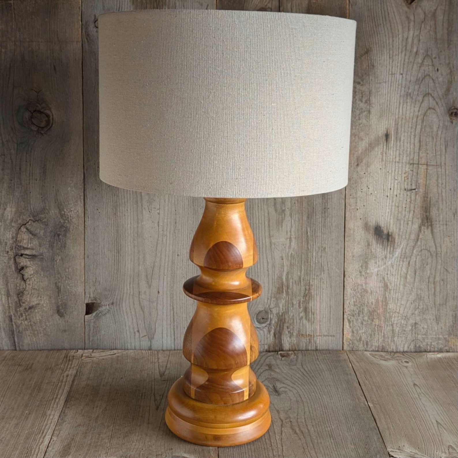 Vintage Wooden Table Lamp Wood Inlay Turned Wood Statement Lighting ...
