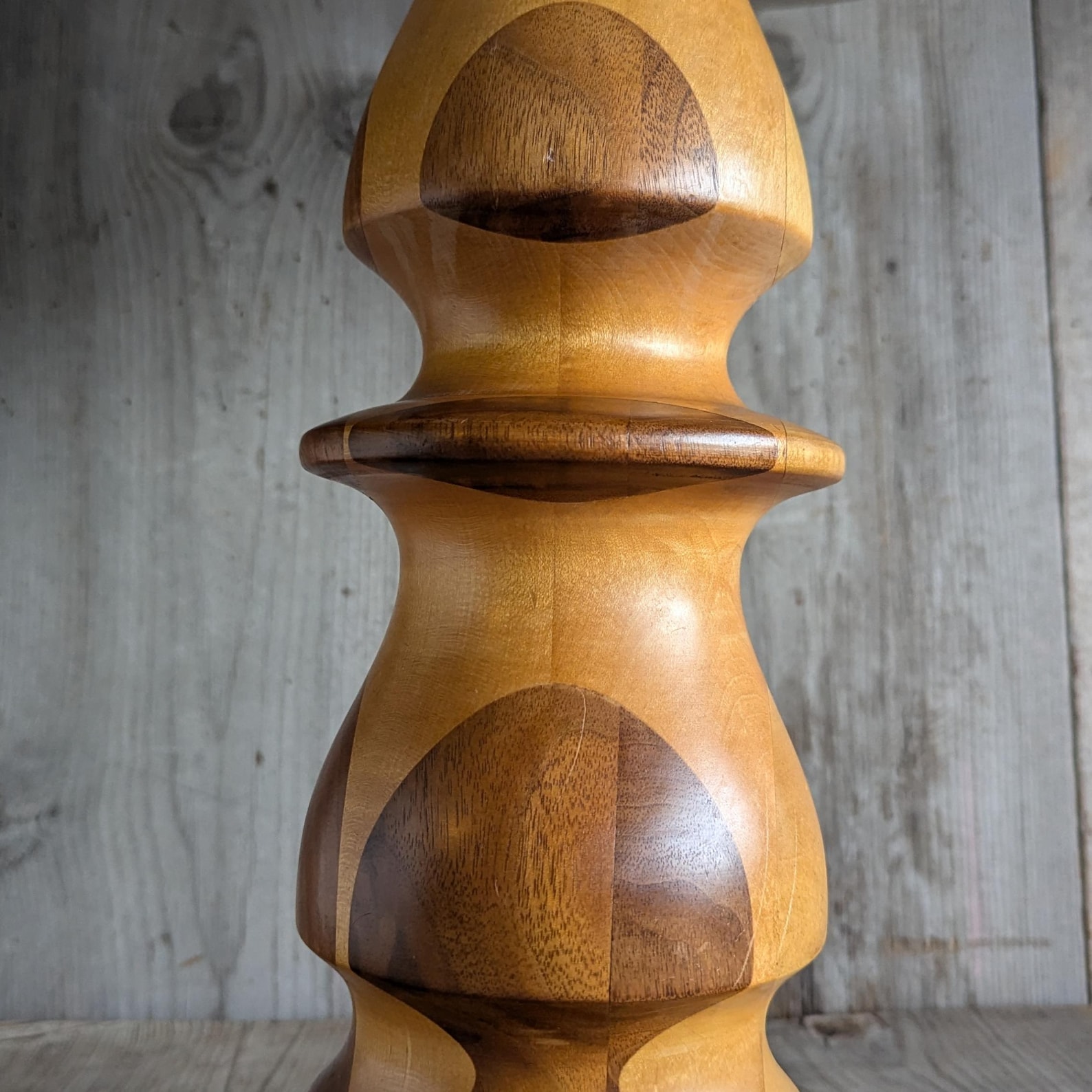 Vintage Wooden Table Lamp Wood Inlay Turned Wood Statement Lighting ...