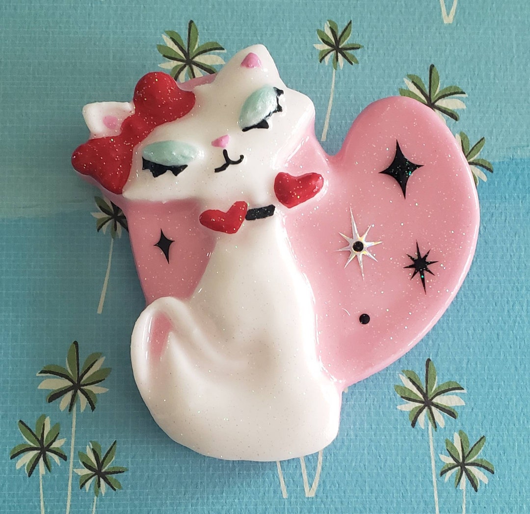 Pretty Little Love Kitty Retro Boomerang Brooch - Etsy