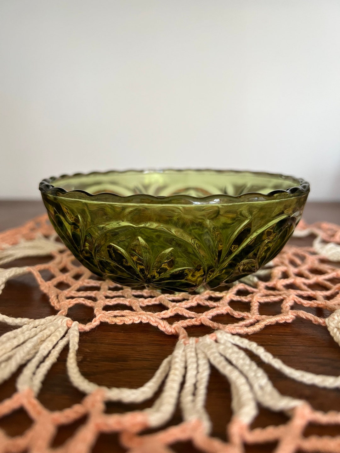 Vintage Green Pressed Glass Bowl - Etsy