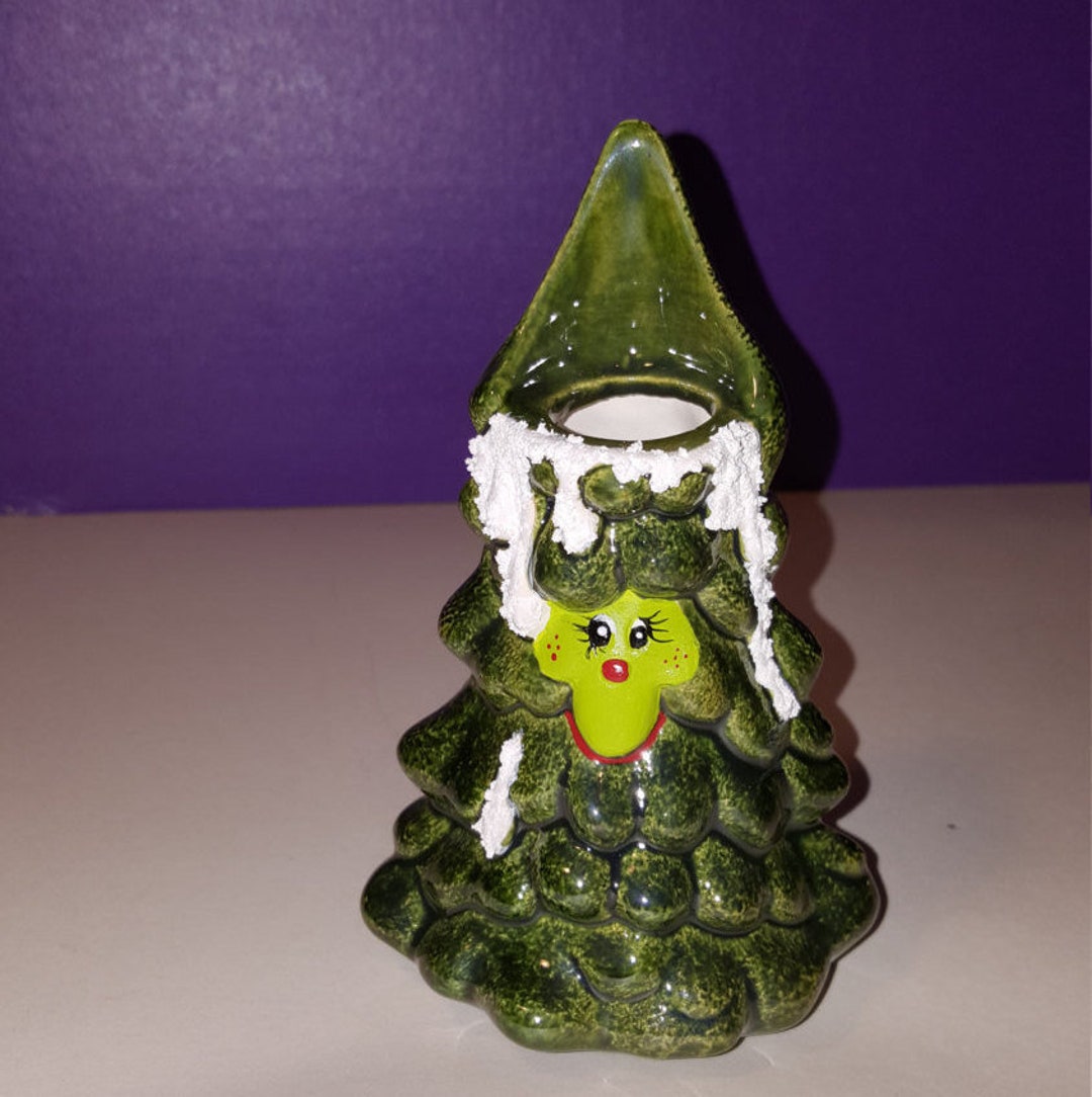 Ceramic Candle Holder Smiling Christmas Tree Candle Holder Handmade ...
