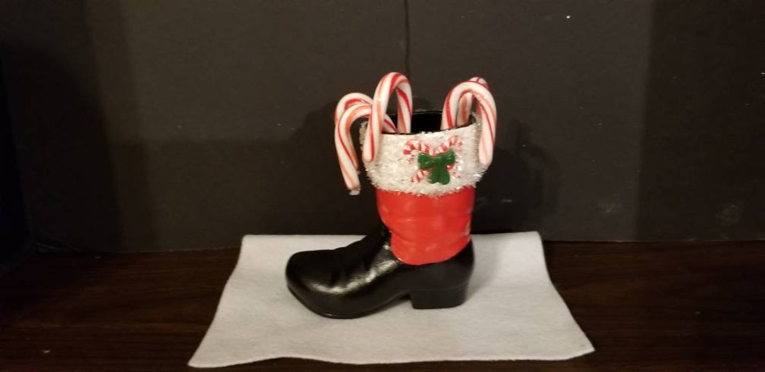 Ceramic Candy Cane Santa Boot Christmas Boot Handmade Hand Painted ...