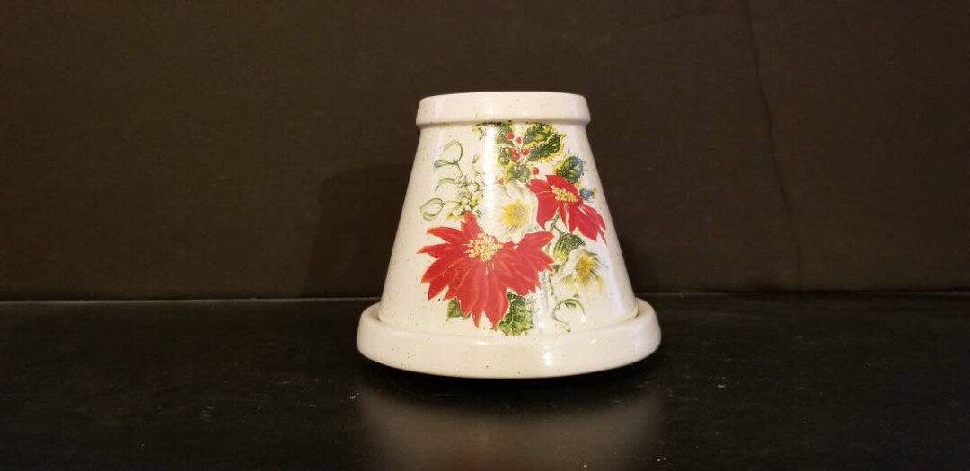 Ceramic Candle Shade Candle Holder With Christmas Flowers Decal of ...