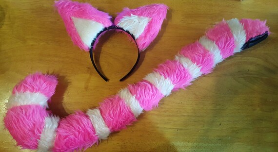Pink and White Cat Ears and Tail Set | Etsy