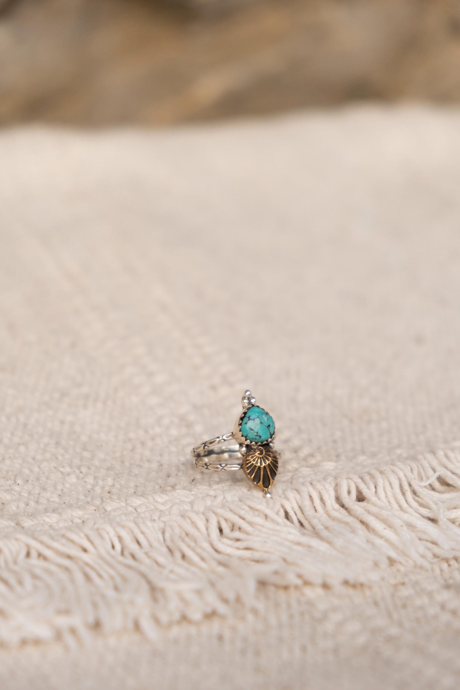 Sterling Silver Turquoise Ring: Brass Fossil Amulet, US Size 8 - Etsy