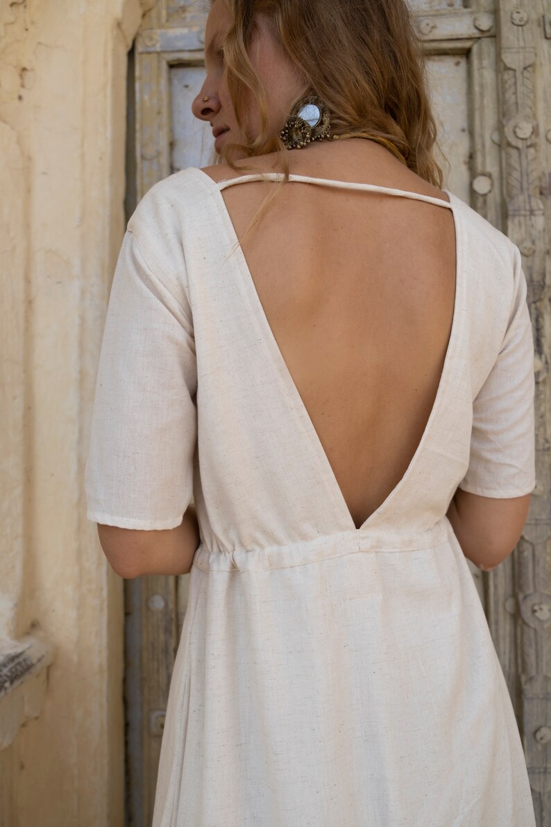 Beige Linen Drawstring Dress Natural Boho Dress Long Summer - Etsy