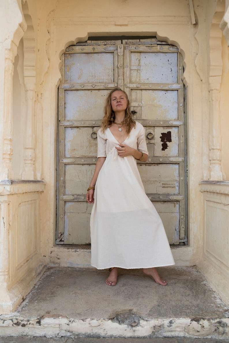 Beige Linen Drawstring Dress Natural Boho Dress Long Summer - Etsy