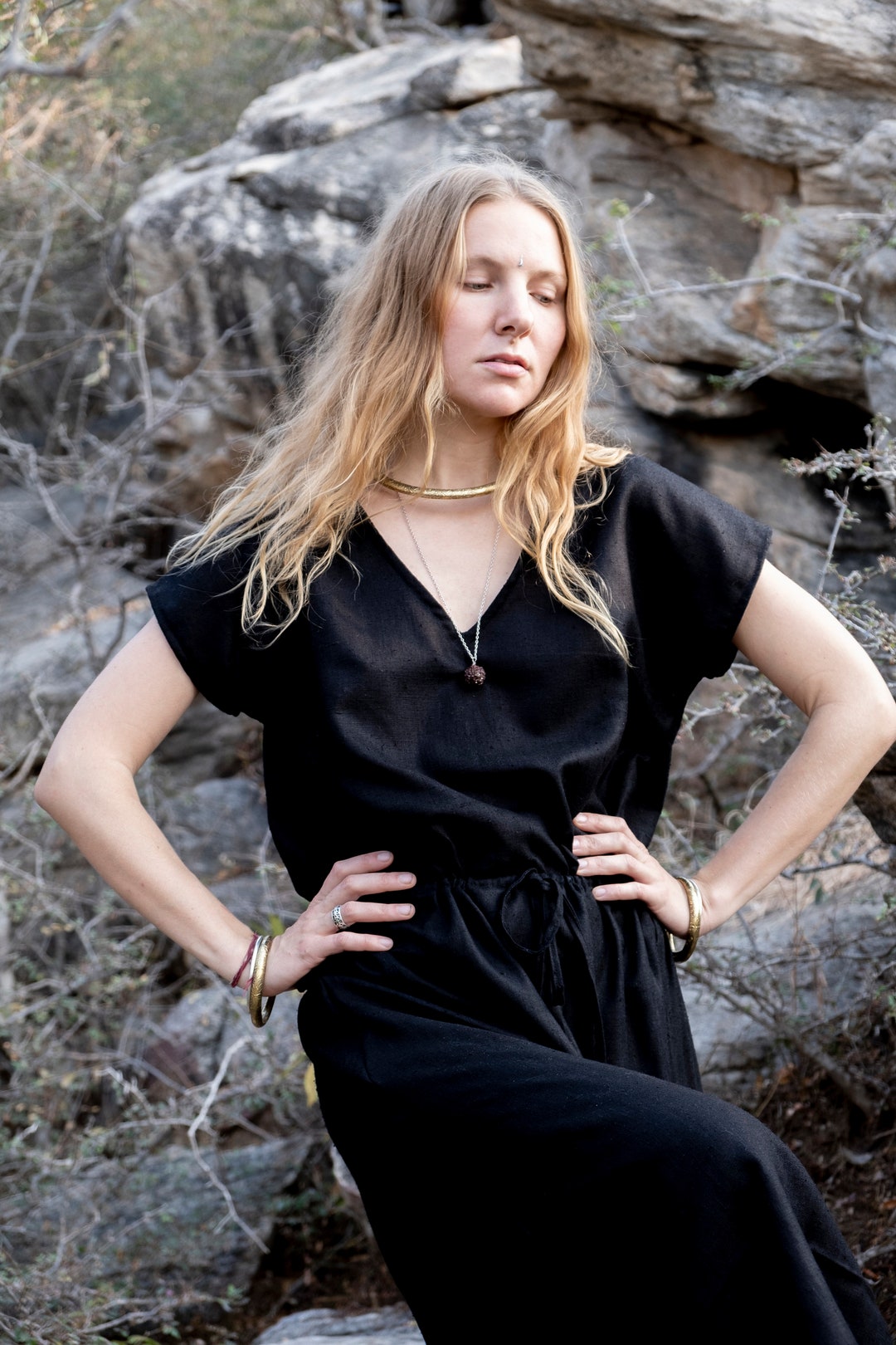 Black Ahimsa Silk Dress With Slit Raw Silk Dress Organic - Etsy