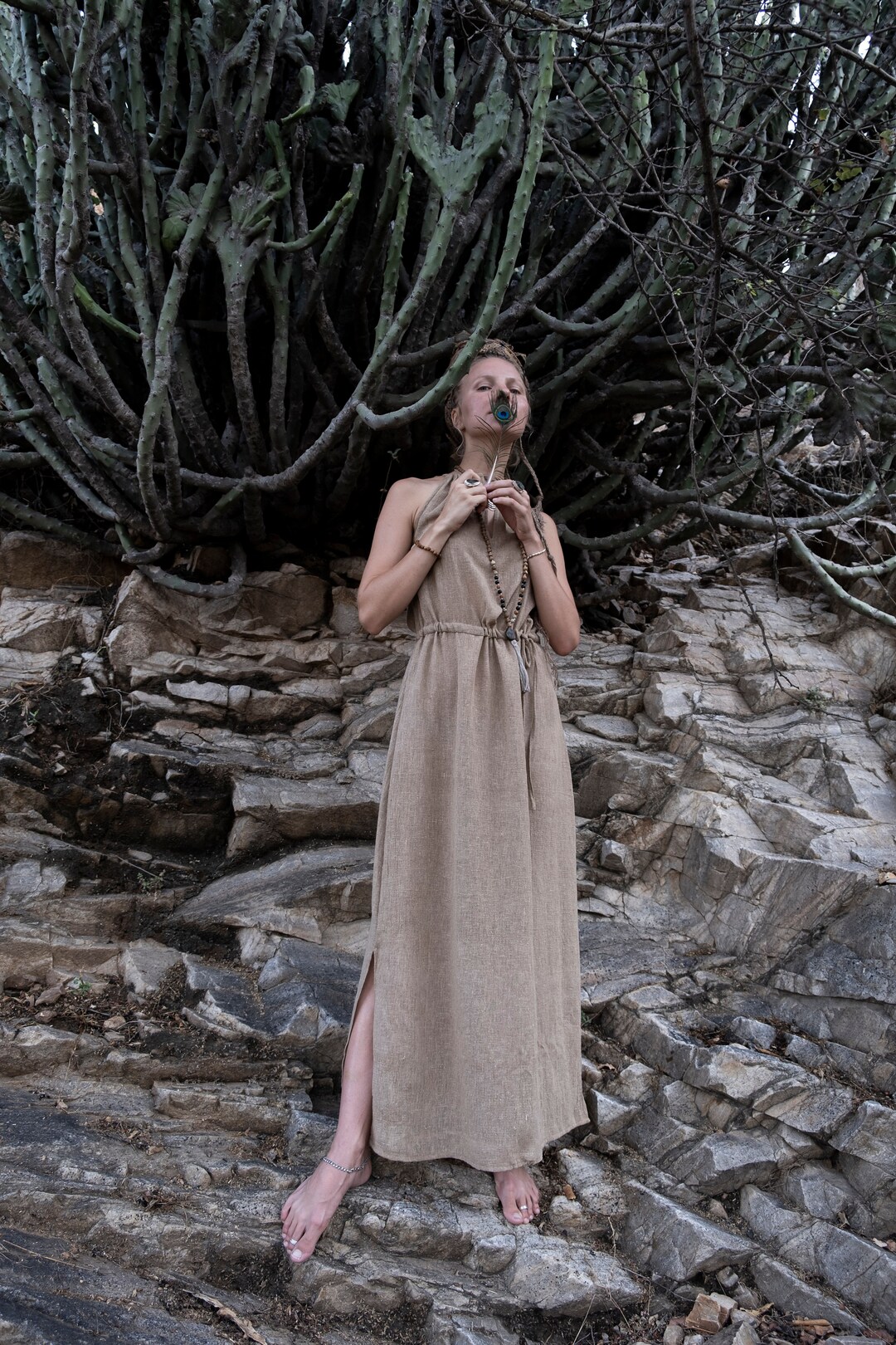 Boho Rustic Silk Dress, Raw Ahimsa Wild Silk, Long Bohemian Dress ...