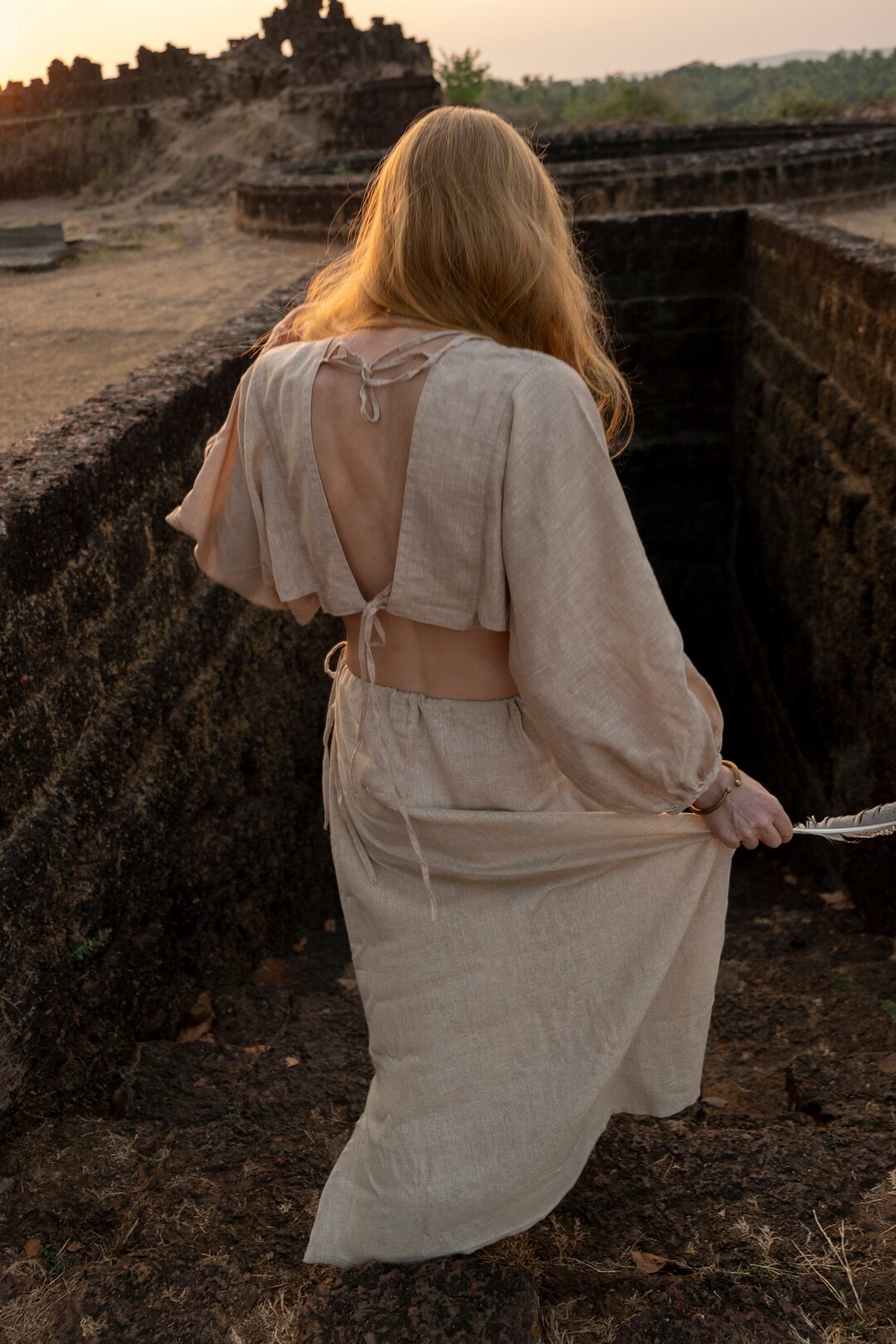 Beige Raw Silk Open Back Shirt, Maxi Silk Top, Organic Silk Shirt ...