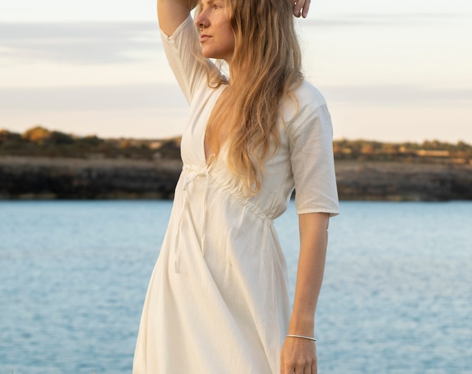 Soft Cotton Boho Dress ∆ Natural Organic Dress ∆ White Bohemian Dress ∆ ...