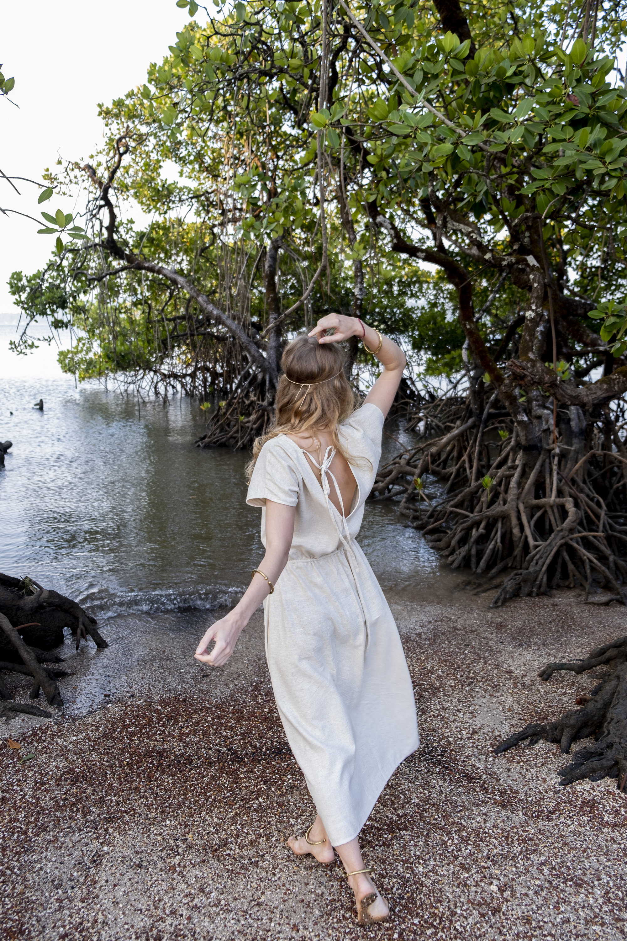 Beige Ahimsa Silk Dress With Slit, Raw Silk Dress, Organic Boho Dress ...