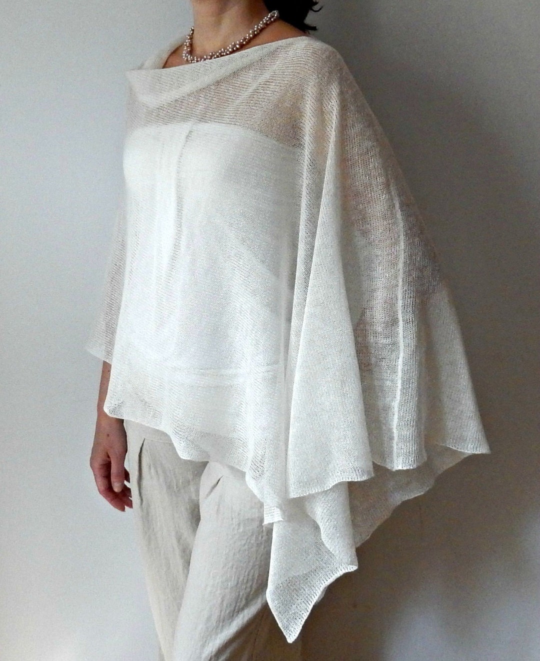White Linen Poncho Knit Poncho Cape Summer Bridal Wrap Woman Poncho ...