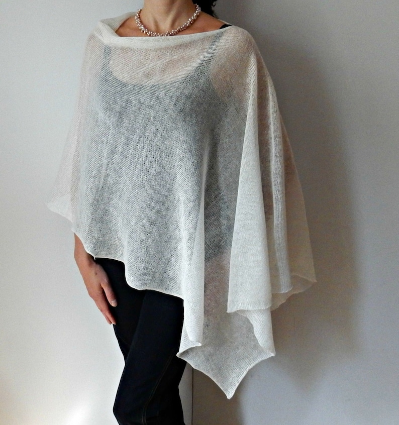 Ivory Knitted Poncho /women Linen Scarf /summer Shrug /poncho Bridal ...