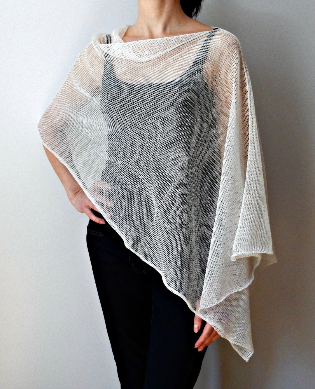 Knit Poncho Ivory White Poncho Linen Cape Summer Wrap Ivory Woman ...