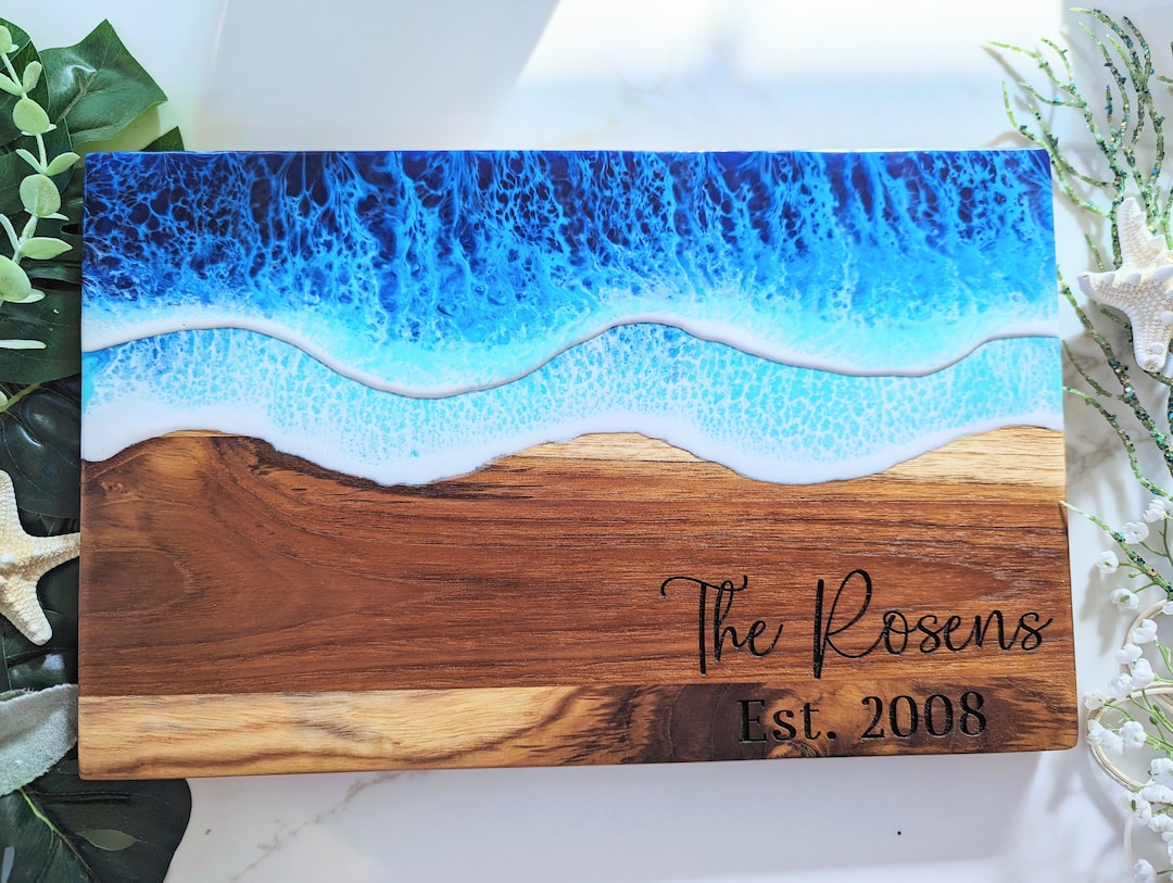 Personalized Blue Ocean Resin Cutting Board Charcuterie Serving Board ...