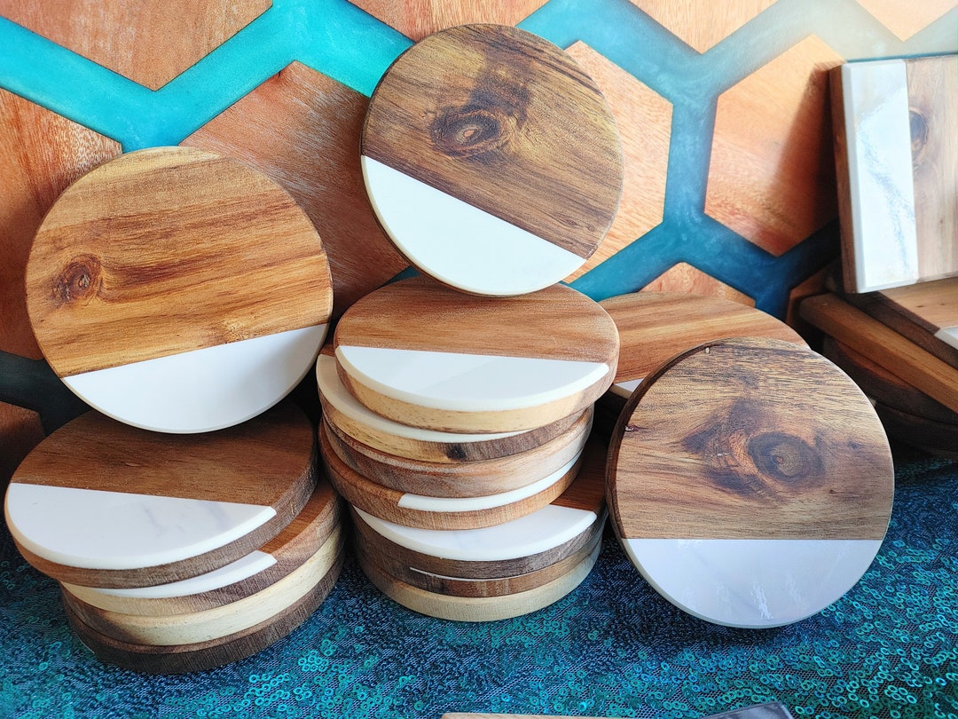 Wood Coasters Blanks, Round Faux Marble Wood Coasters, Laser Blanks for ...