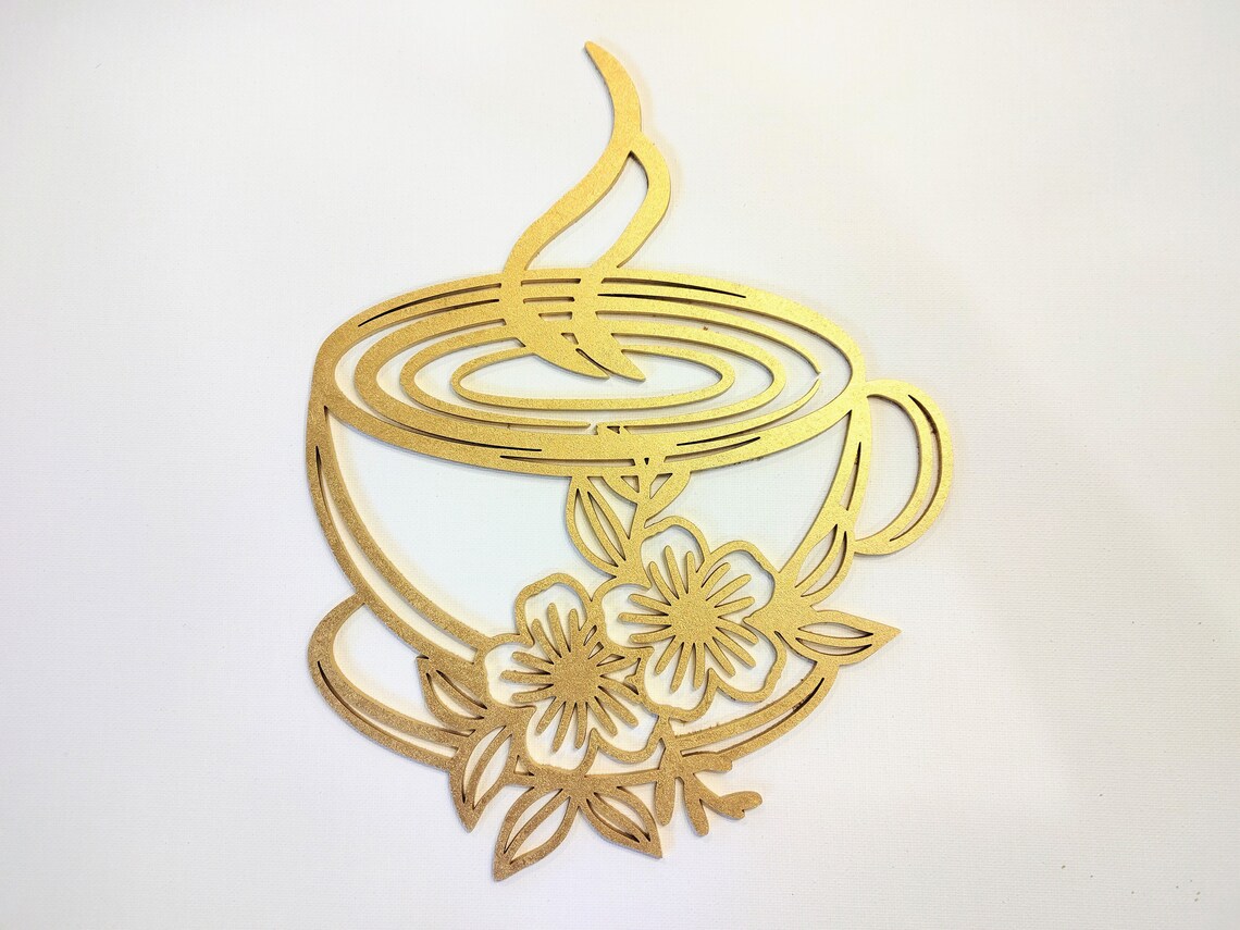 Tea Cup Wood Wall Hanging Coffee Cup Wall Art With Flower | Etsy