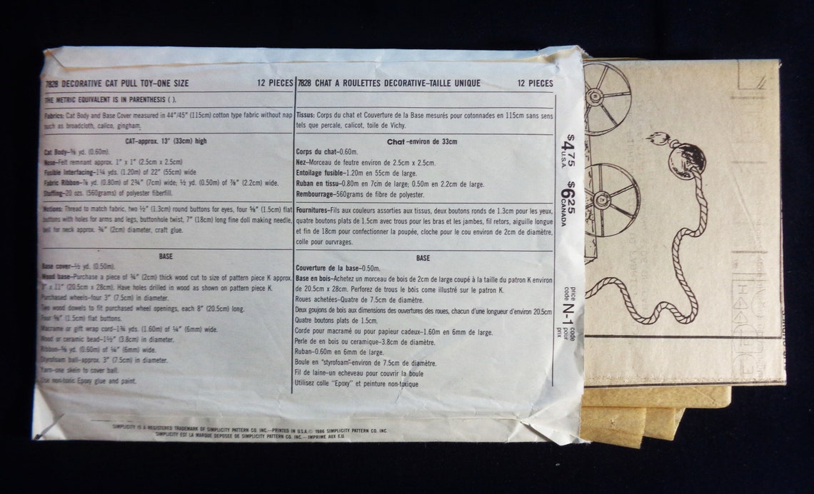 VINTAGE Simplicity Crafts 7828 Cat PULL TOY - Etsy