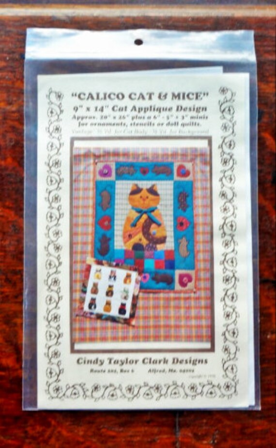 UNCUT Calico Cat and Mice 9'' x 14'' Cat | Etsy