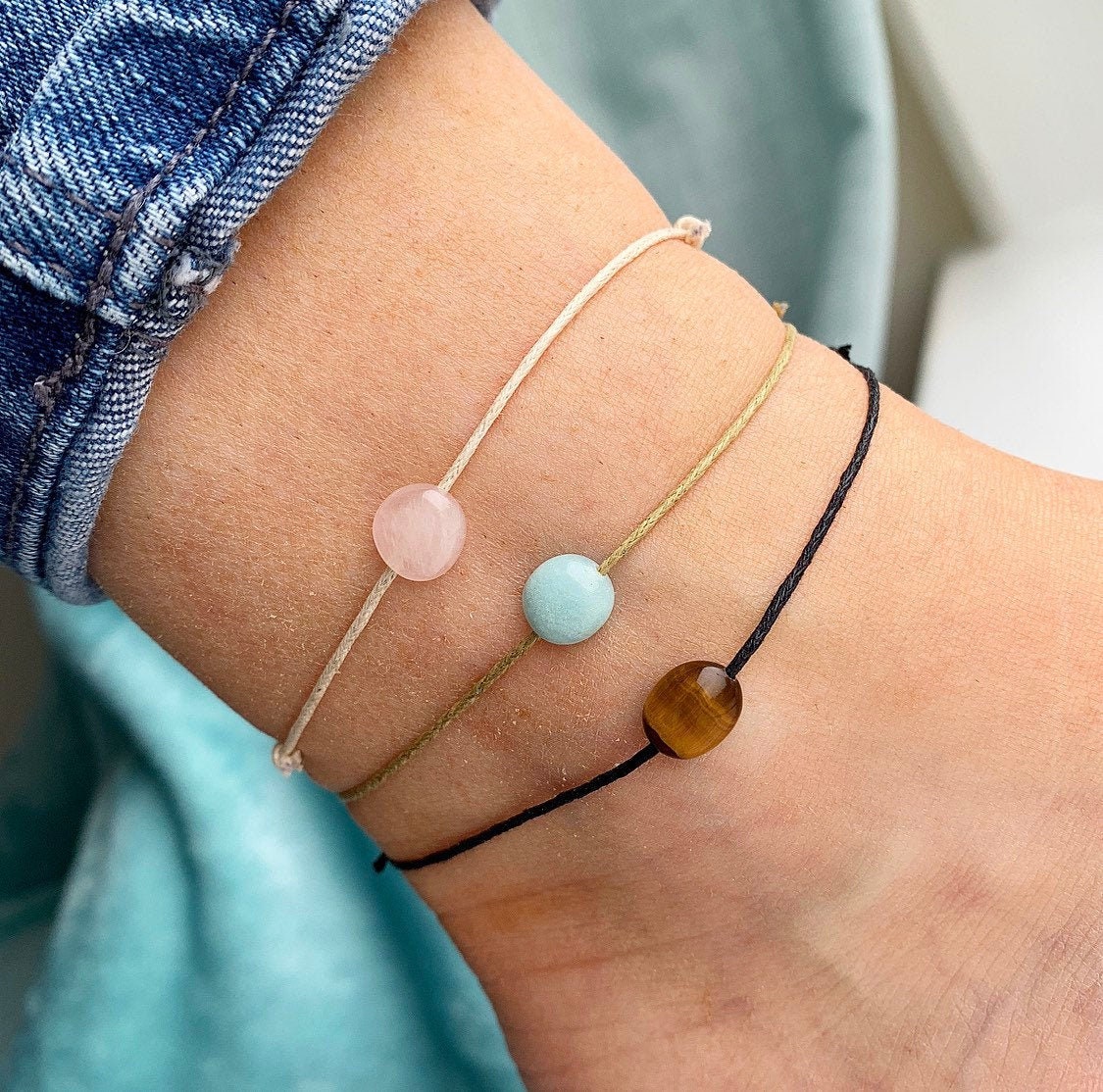 Gemstone Anklet Bracelet Adjustable Cord Anklet Rose Quartz | Etsy