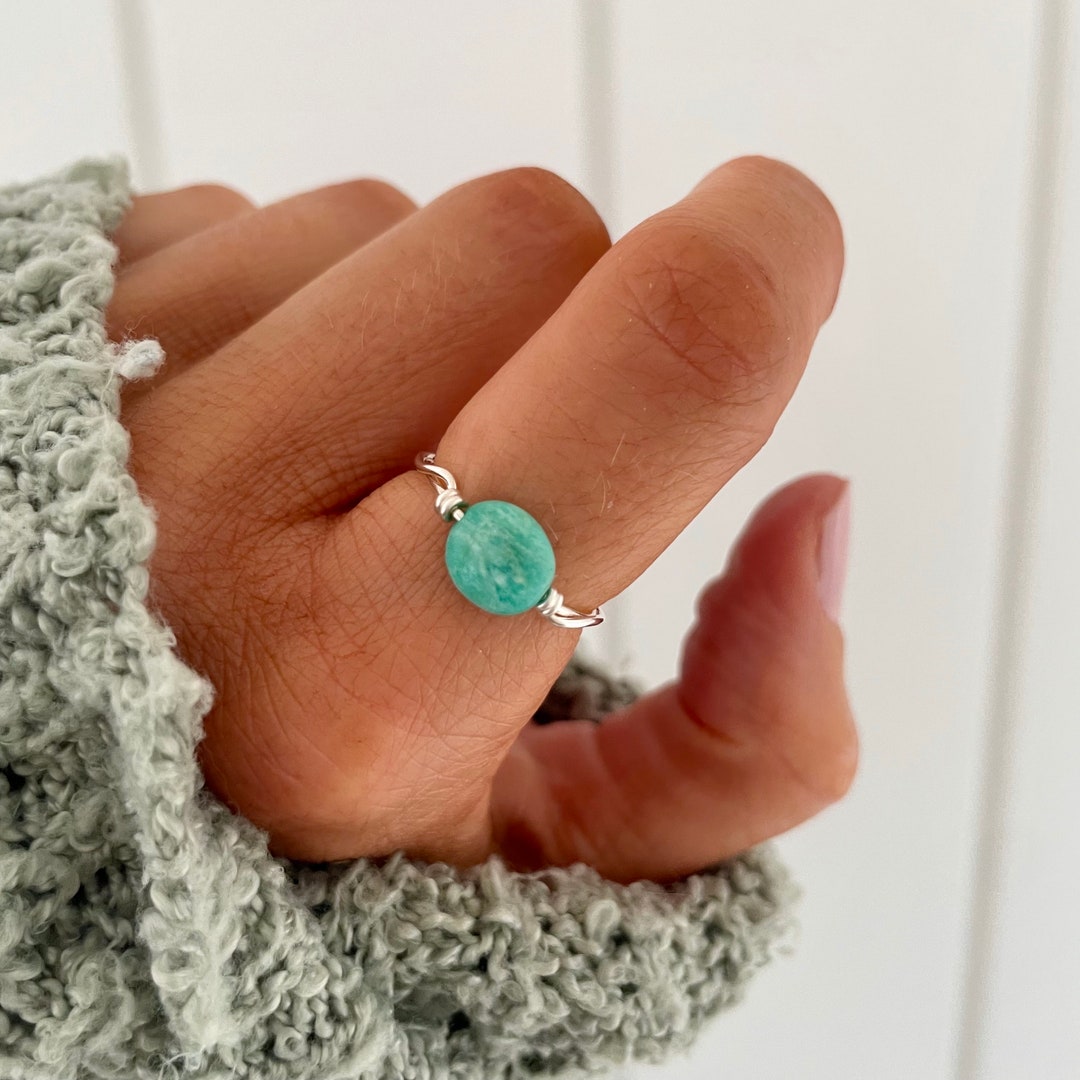 925 Silver Amazonite Ring, Sterling Silver Crystal Rings, Green ...