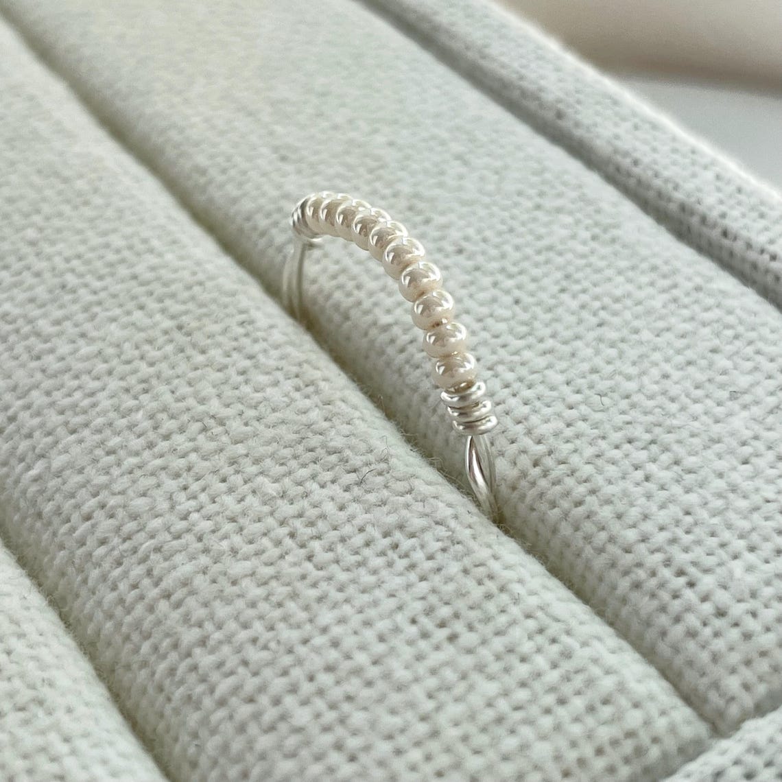 925 Silver Pearl Seed Bead Ring, Sterling Silver Stacking Dainty Ring ...
