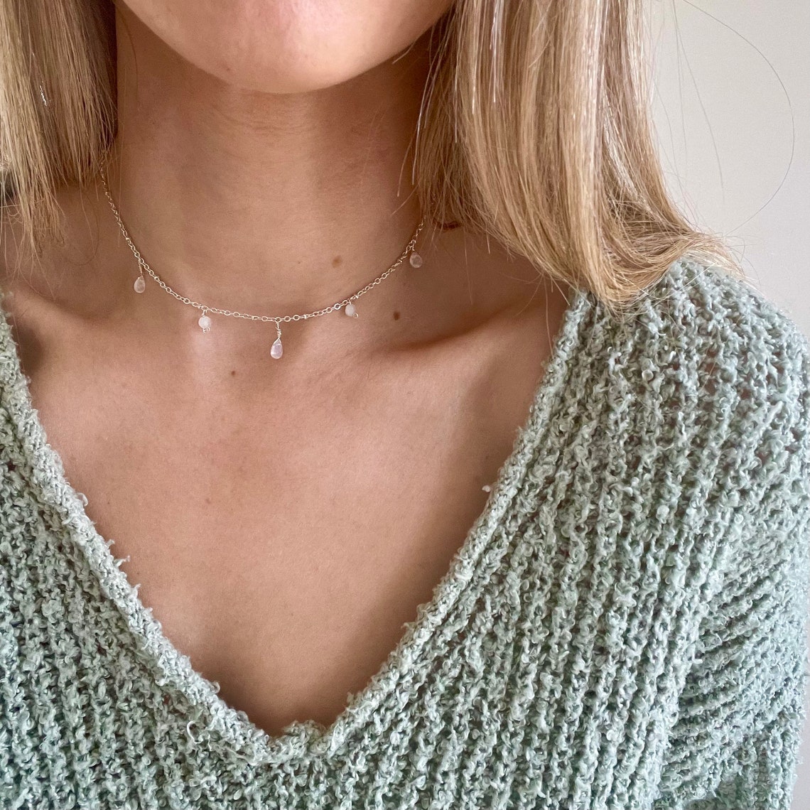 Minimal Rainbow Moonstone Choker Necklace, Short Silver Layered ...